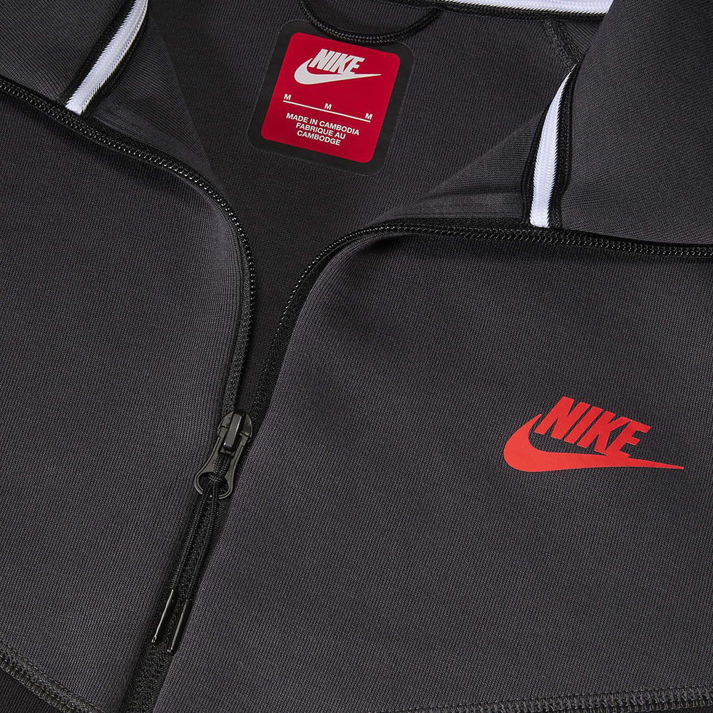 Nike Tech Fleece Zip-Up Hoodie - Black / Smoke Grey / Crimson Red (New
