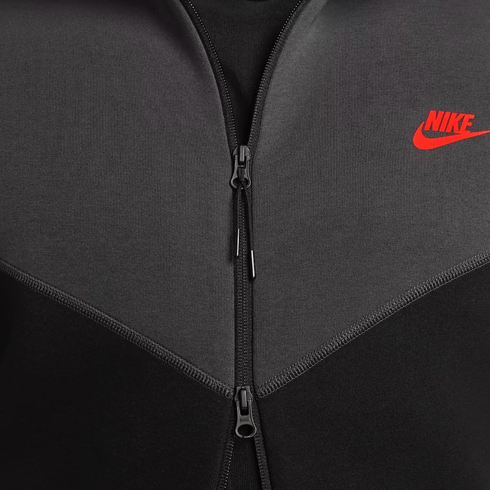 Nike Tech Fleece Zip-Up Hoodie - Black / Smoke Grey / Crimson Red (New